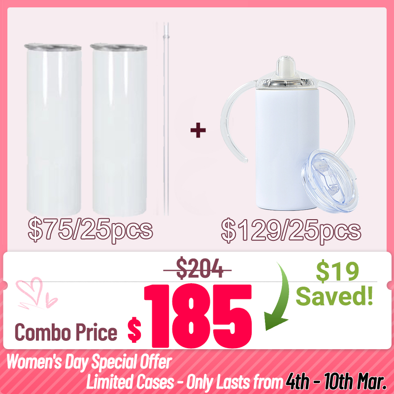 20oz Sublimation Skinny Tumblers + 25pcs 12oz Kids Sippy Cup | Combo Deal
