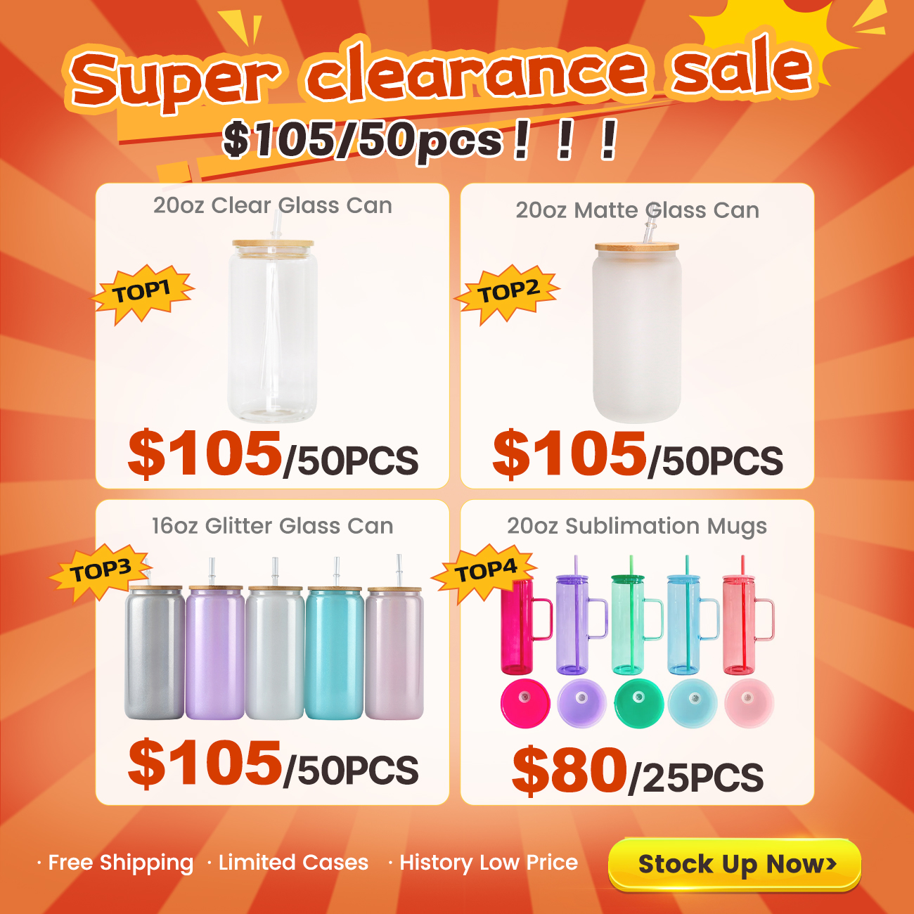 Clearance Sale: Sublimation Beer Glass Can 50pcs