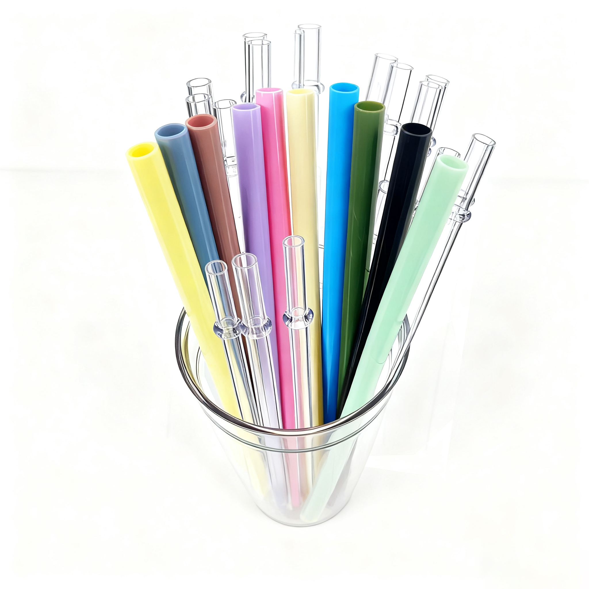 Flat Mouth Plastic Reusable Straw for 16oz Cups & Jars