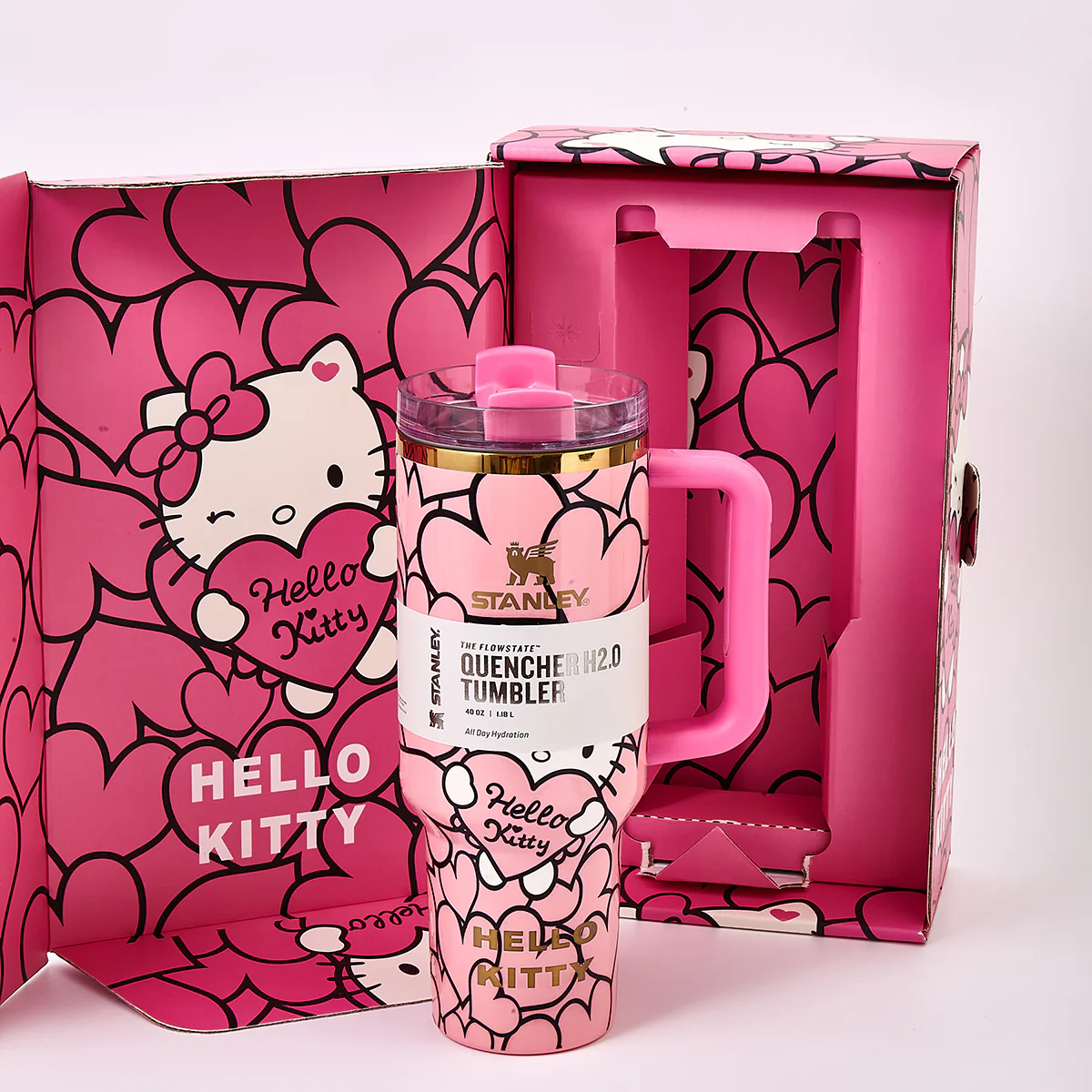 40oz Stanley x Hello Kitty Dupe Sweet Hearts Glitter Tumbler
