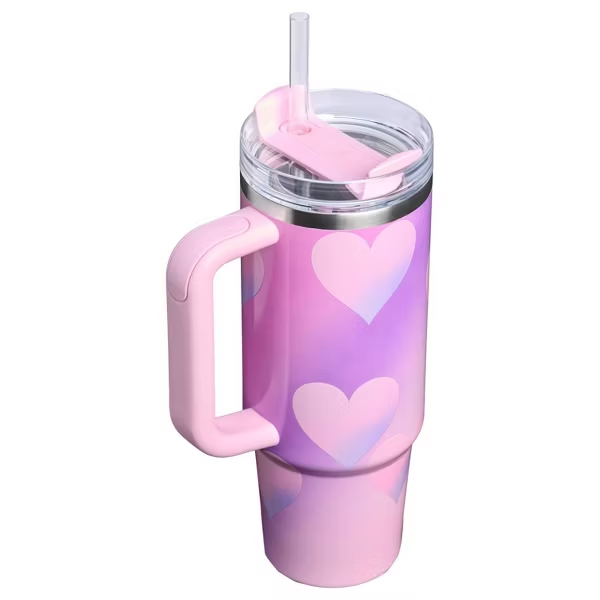 Heart Print Stanley Dupe Valentine's Day 40 oz Flowstate Quencher Tumbler