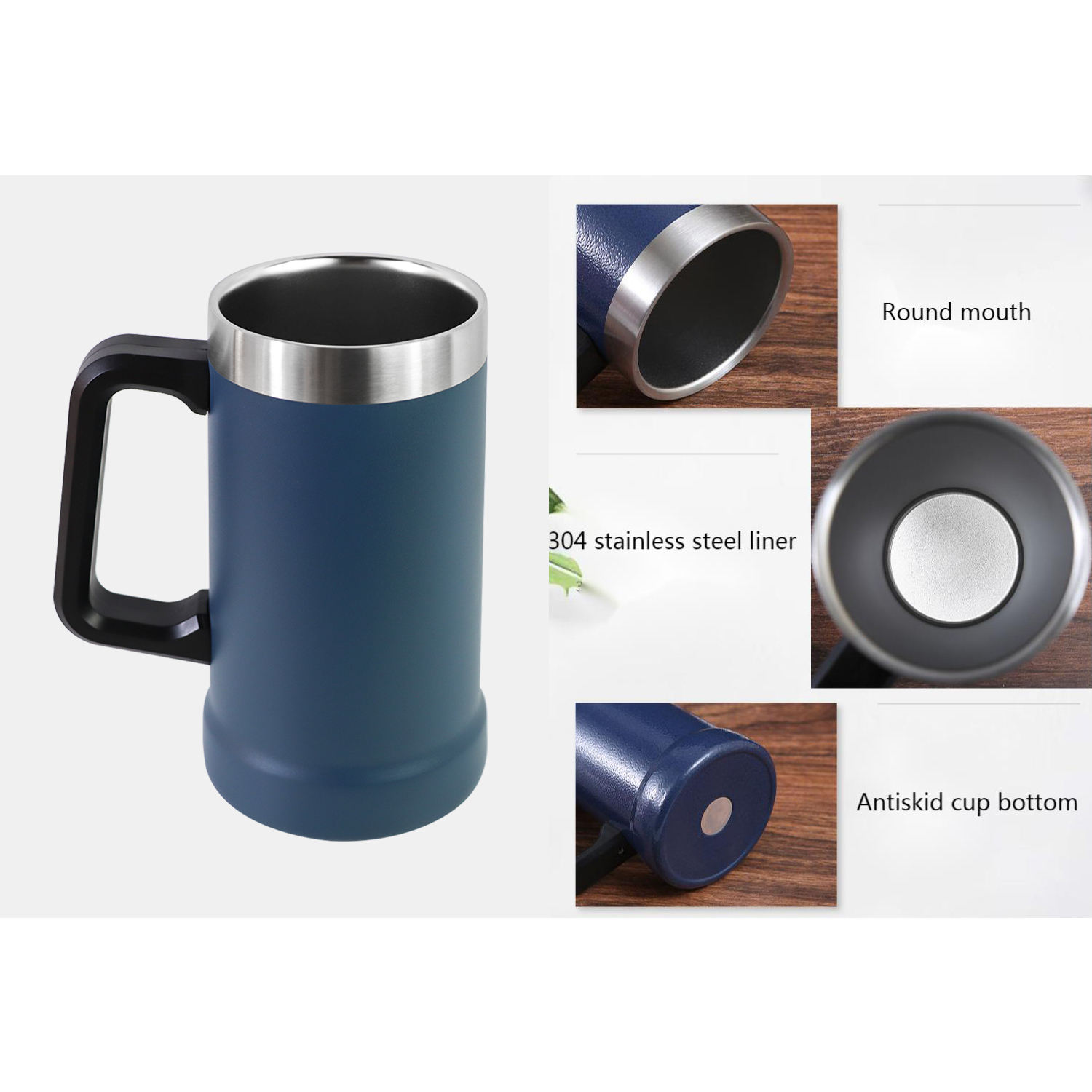 Stainless Steel 24 oz Insulated Beer Stein Mugs With Handle